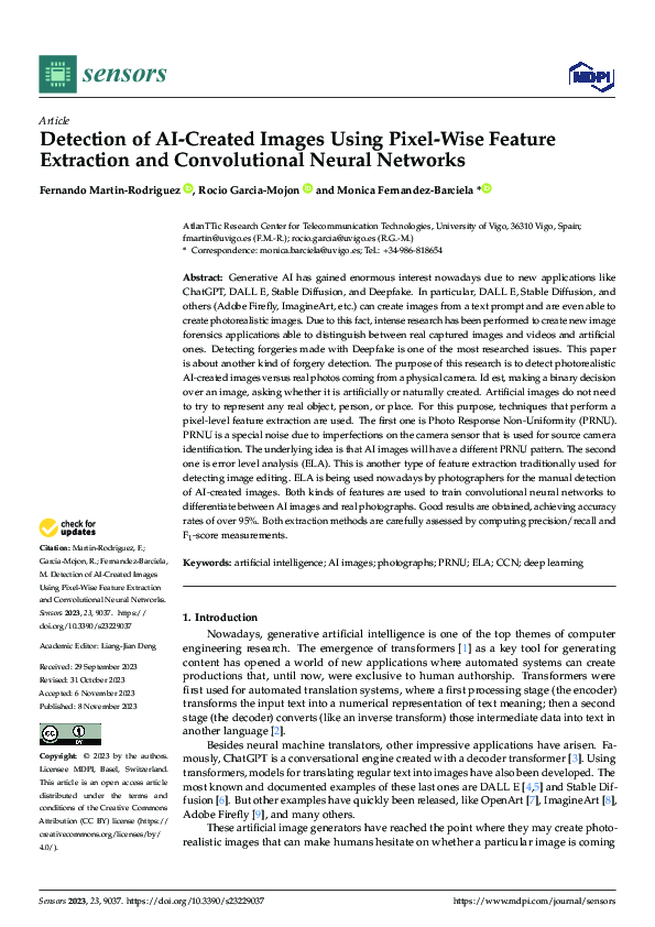 (PDF) Detection of AI-Created Images Using Pixel-Wise Feature Extraction and Convolutional ...