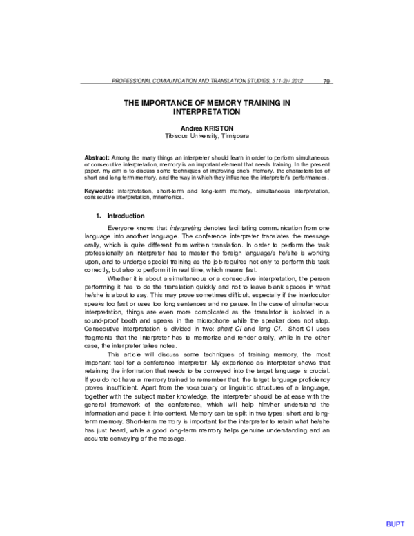 (PDF) The Importance of Memory Training in Interpretation