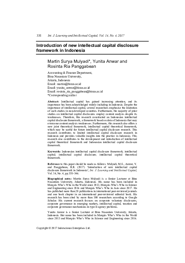 (PDF) Introduction of new intellectual capital disclosures framework in Indonesia