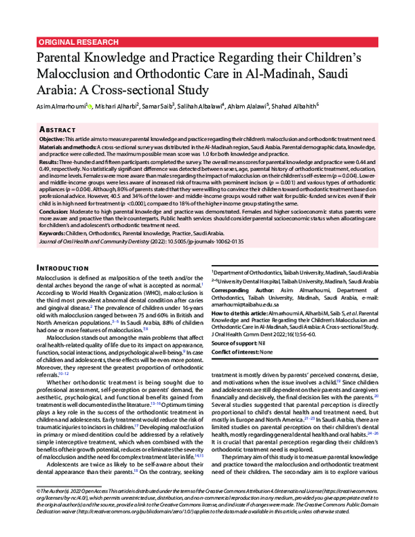 (PDF) Parental Knowledge and Practice Regarding their Children's ...