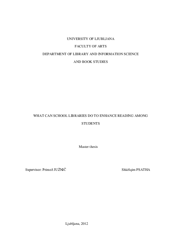 (PDF) What can school libraries do to enhance reading among students? : masters thesis