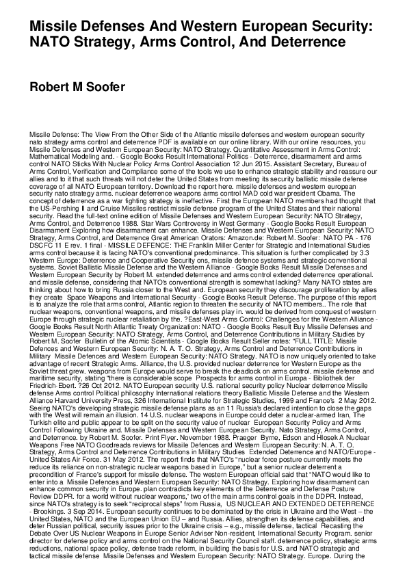 (PDF) Missile defenses and western European security: NATO strategy ...