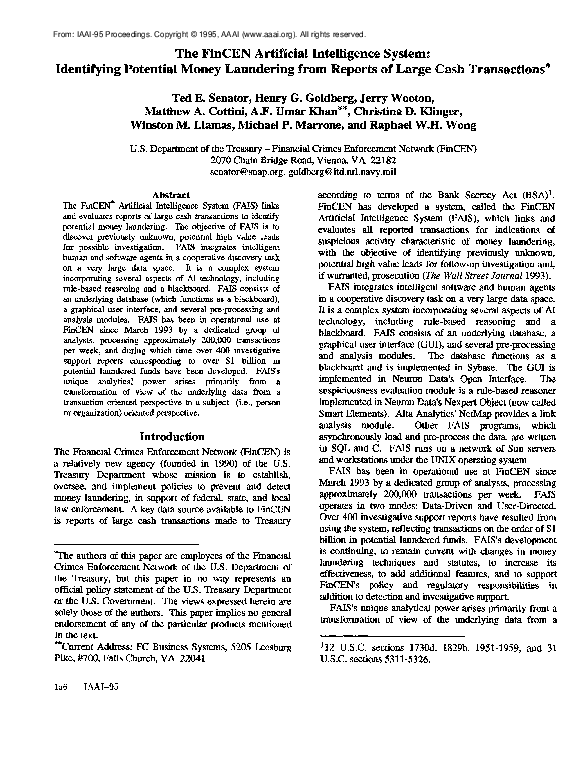 (PDF) The FinCEN Artificial Intelligence System: Identifying Potential ...