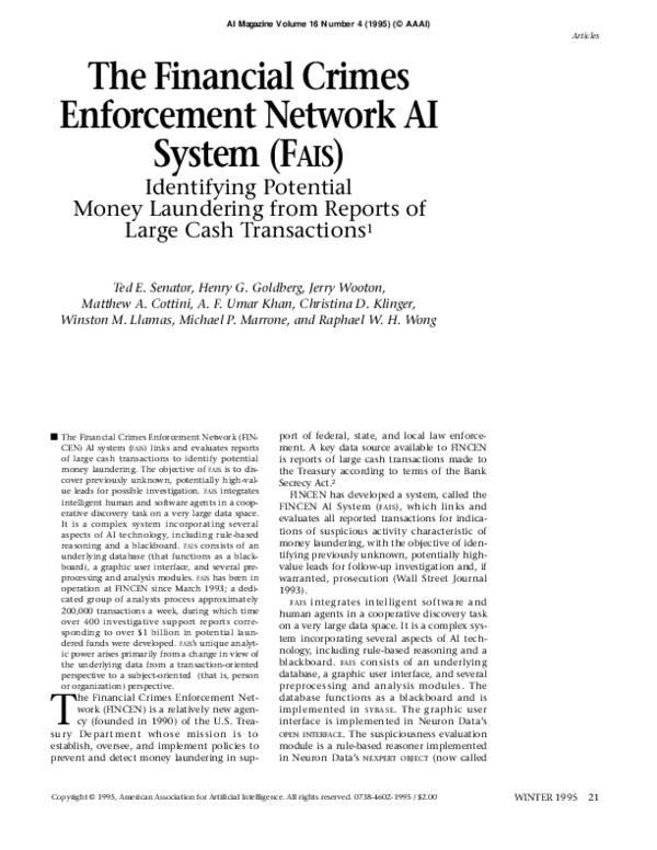 (PDF) Financial Crimes Enforcement Network AI System (FAIS) Identifying ...