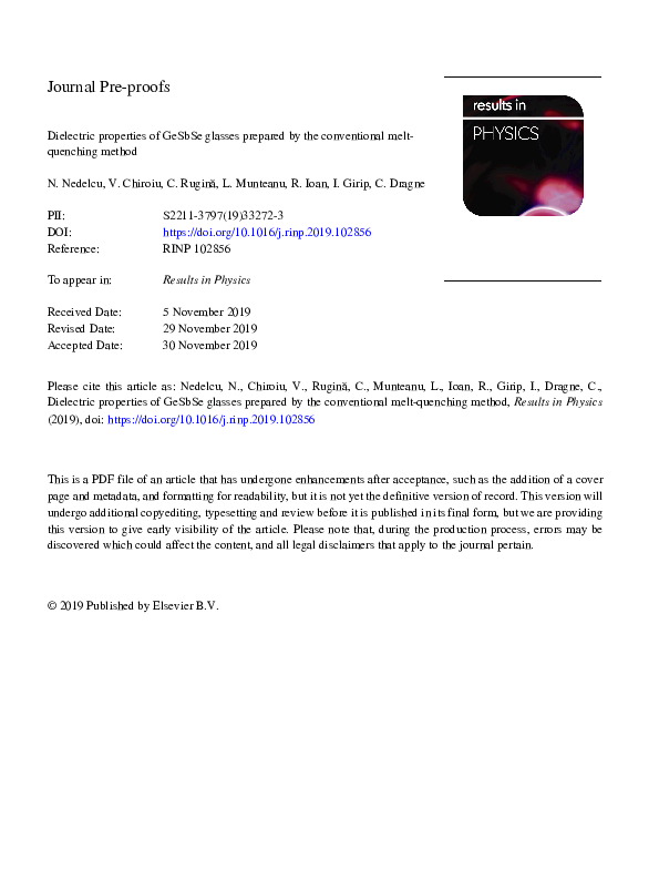 (PDF) Dielectric properties of GeSbSe glasses prepared by the ...