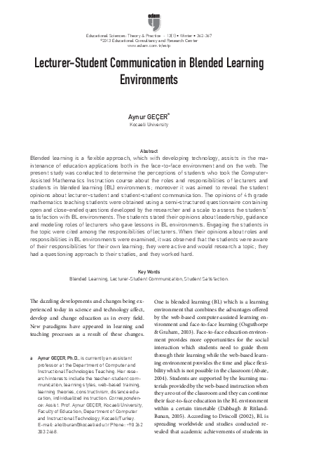 (PDF) Lecturer-Student Communication in Blended Learning Environments