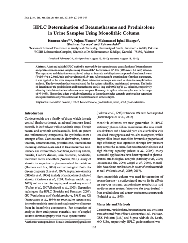 (PDF) HPLC Determination of Betamethasone and Prednisolone in Urine ...