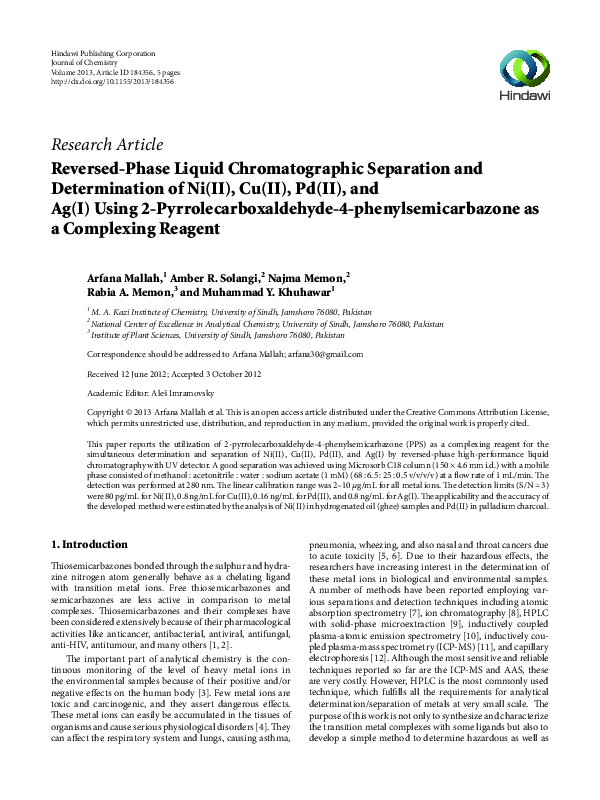 (PDF) Reversed-Phase Liquid Chromatographic Separation and ...