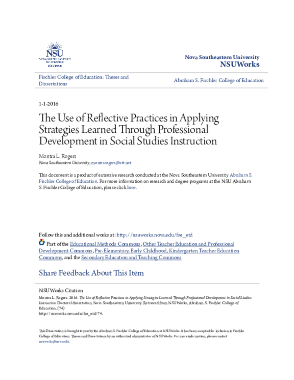 (PDF) The Use of Reflective Practices in Applying Strategies Learned ...