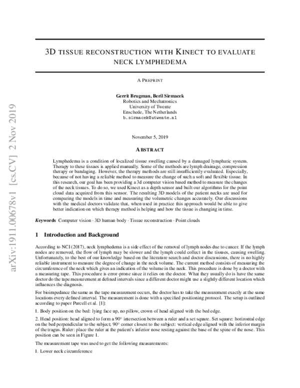 (PDF) 3D tissue reconstruction with Kinect to evaluate neck lymphedema