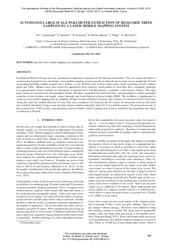 Pdf Automated Large Scale Parameter Extraction Of Road Side Trees Sampled By A Laser Mobile
