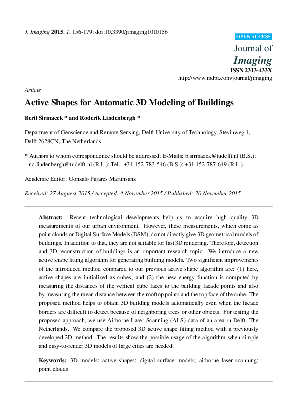 (PDF) Active Shapes for Automatic 3D Modeling of Buildings