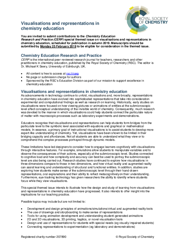 (PDF) Visualizations and representations in chemistry education