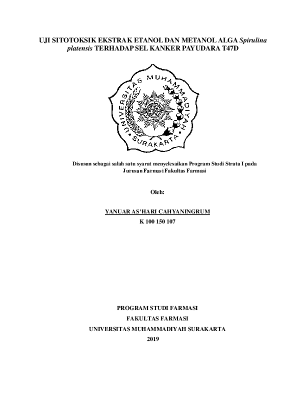 (PDF) Uji Sitotoksik Ekstrak Etanol dan Metanol Alga Spirulinaplatensis ...