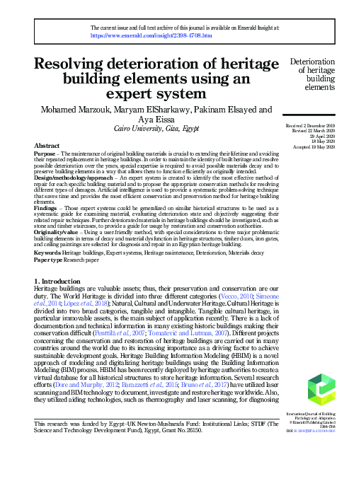 (PDF) Resolving deterioration of heritage building elements using an expert system