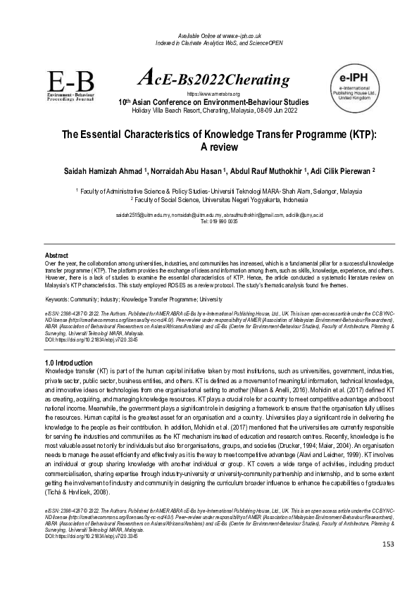 (PDF) The Essential Characteristics of Knowledge Transfer Program: A review