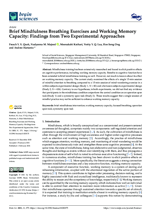 (PDF) Brief Mindfulness Breathing Exercises and Working Memory Capacity ...