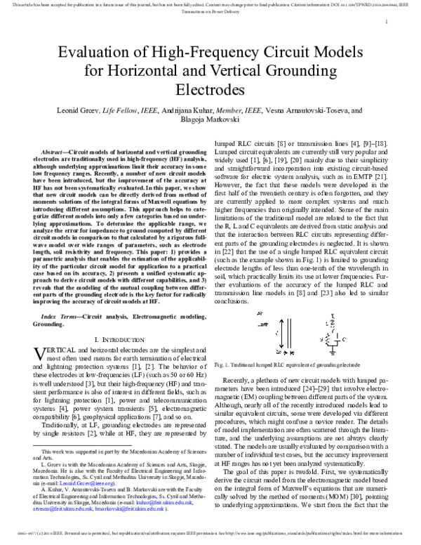 (PDF) Evaluation of High-Frequency Circuit Models for Horizontal and ...