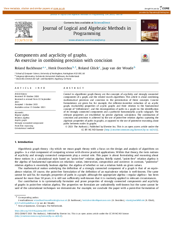 (PDF) Components and acyclicity of graphs. An exercise in combining ...