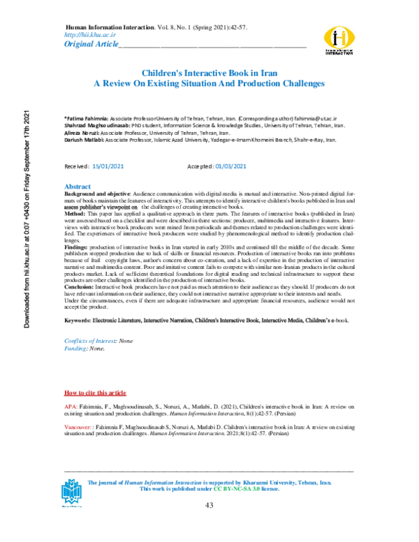 (PDF) Children's Interactive Book in Iran A Review On Existing Situation And Production ...