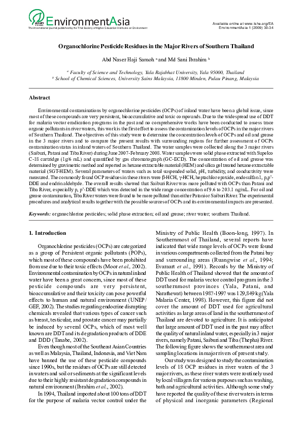 (PDF) Organochlorine Pesticide Residues in the Major Rivers of Southern Thailand