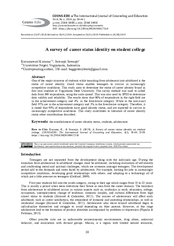 (PDF) A Survey of career status identity on student college