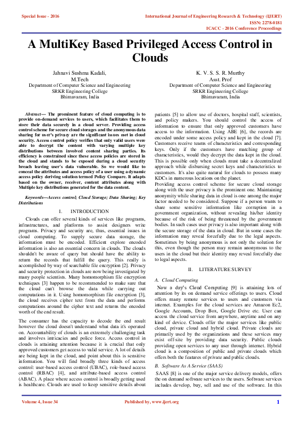 (PDF) A MultiKey Based Privileged Access Control in Clouds