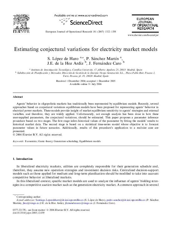 (PDF) Estimating conjectural variations for electricity market models
