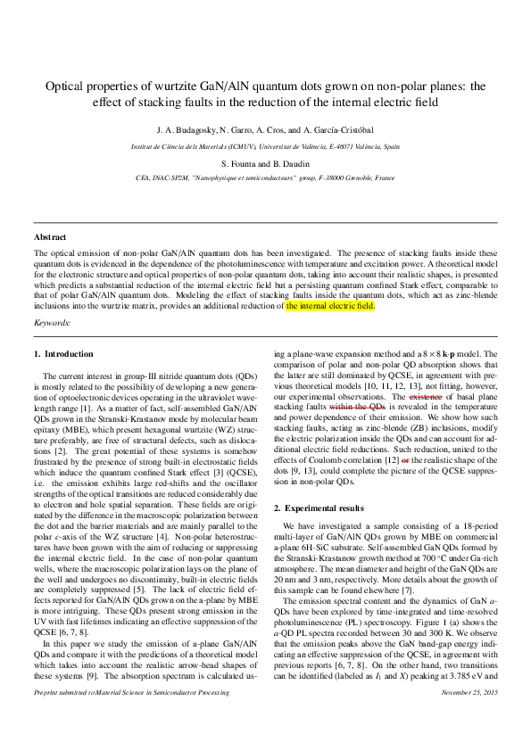 (PDF) Optical properties of wurtzite GaN/AlN quantum dots grown on non-polar planes: The effect ...