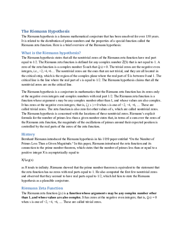 (DOC) The Riemann Hypothesis