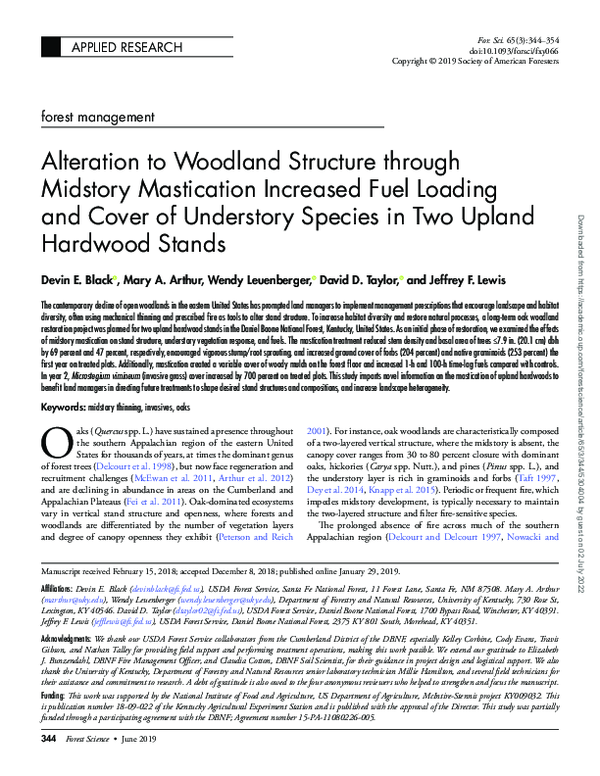 (PDF) Alteration to Woodland Structure through Midstory Mastication ...