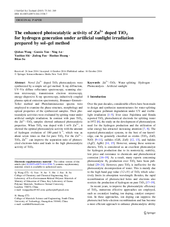 (PDF) The enhanced photocatalytic activity of Zn2+ doped TiO2 for ...