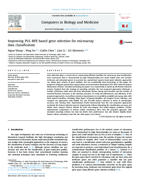 (PDF) Improving PLS-RFE based gene selection for microarray data classification
