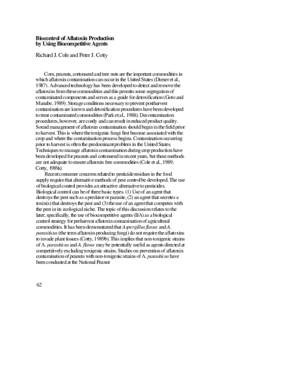 (PDF) Biocontrol of aflatoxin production by using biocompetitive agents