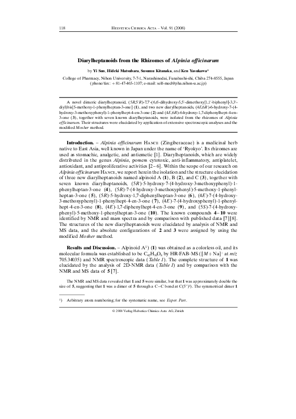 (PDF) Diarylheptanoids from the rhizomes of Alpinia officinarum and their anticancer activity ...