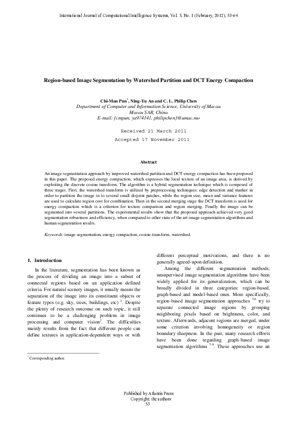 (PDF) A Region-Based Image Segmentation by Watershed Partition and DCT ...
