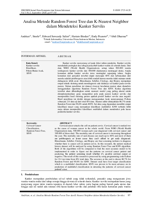 (PDF) Analisa Metode Random Forest Tree dan K-Nearest Neighbor dalam ...