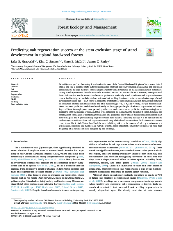 (PDF) Predicting oak regeneration success at the stem exclusion stage ...
