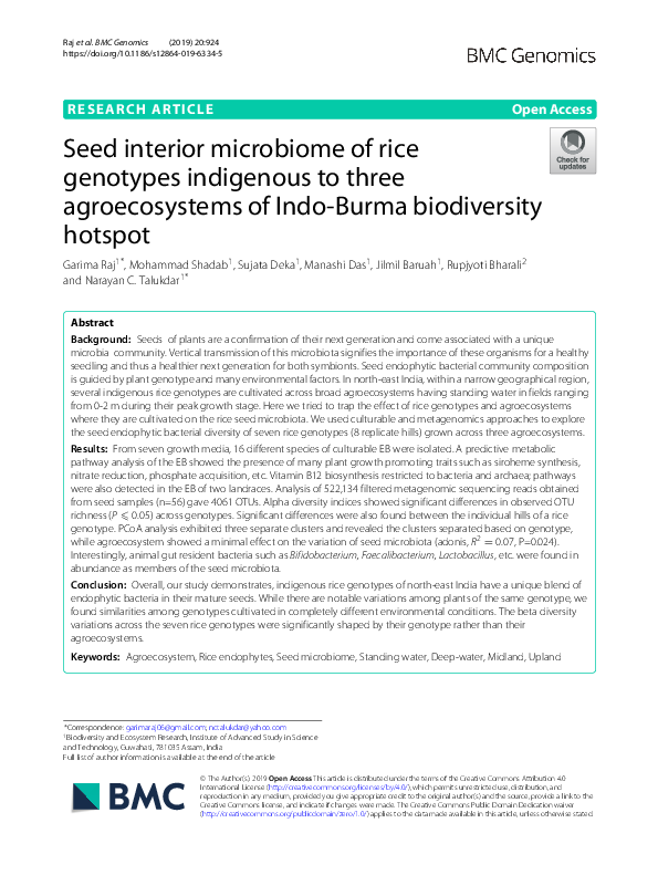 (PDF) Seed interior microbiome of rice genotypes indigenous to three ...