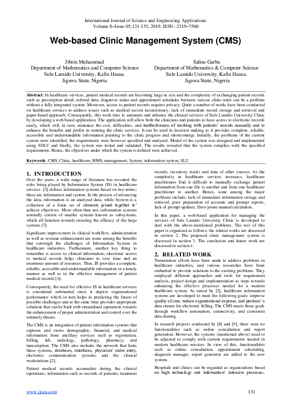(PDF) Web-based Clinic Management System (CMS