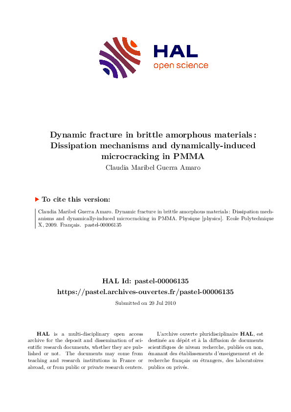 (PDF) Dynamic fracture in brittle amorphous materials: Dissipation mechanisms and dynamically ...