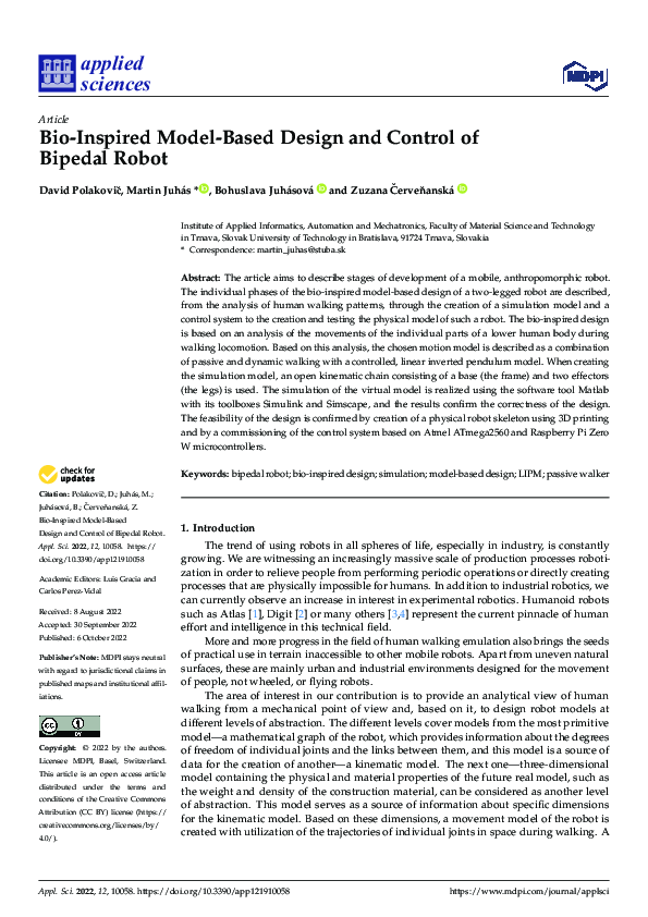 (PDF) Bio-Inspired Design and Control of Bipedal Robots