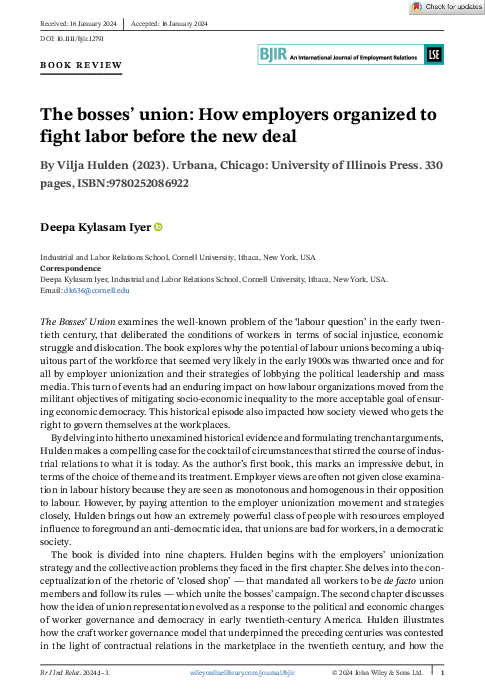 (PDF) Book Review: The bosses' union: How employers organized to fight ...