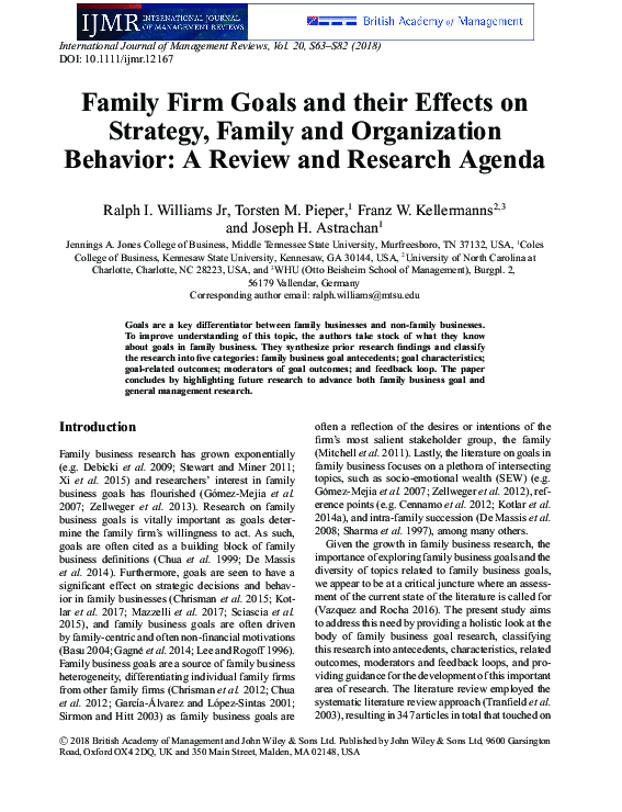 (PDF) Family Firm Goals and their Effects on Strategy, Family and ...