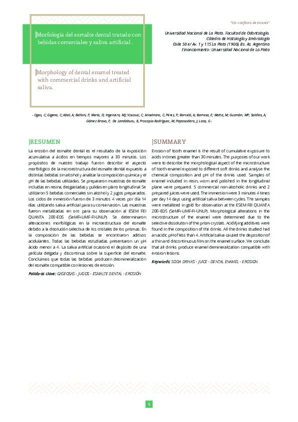 Pdf Morfología Del Esmalte Dental Tratado Con Bebidas Comerciales Y
