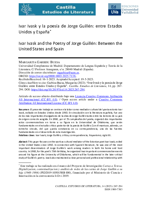(PDF) Ivar Ivask y la poesía de Jorge Guillén: entre Estados Unidos y ...