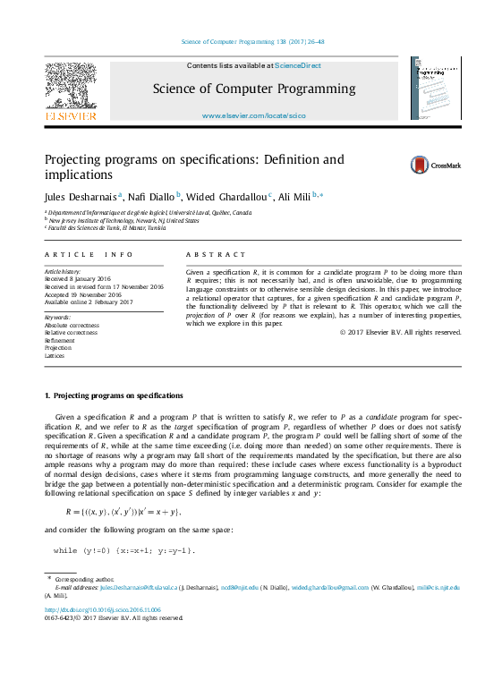 (PDF) Projecting programs on specifications: Definition and implications