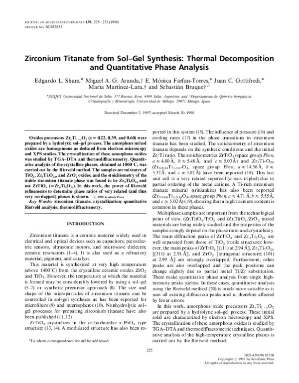 (PDF) Zirconium Titanate from Sol–Gel Synthesis: Thermal Decomposition and Quantitative Phase ...