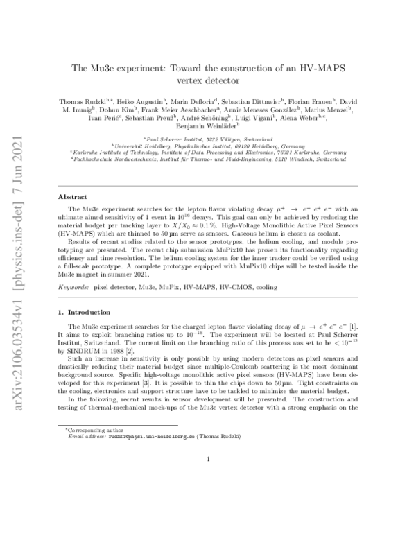 (PDF) The Mu3e experiment: Toward the construction of an HV-MAPS vertex detector | Annie Meneses ...