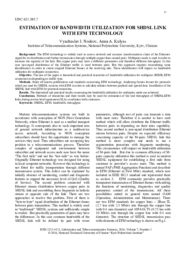 (PDF) Bandwidth Utilization in SHDSL/EFM Links